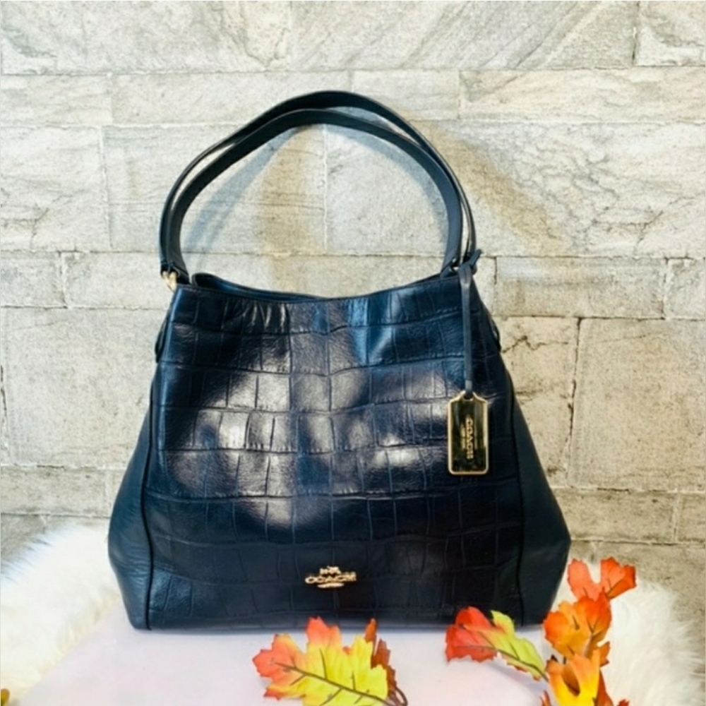 Coach Designer Edie Croc Embossed Shoulder Bag Purse … - Gem